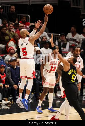 Chicago Bulls guard Jevon Carter brings the ball up court during an NBA ...
