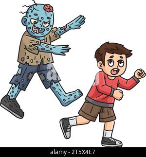 Zombie Chasing Child Colored Cartoon Illustration Stock Vector Image ...