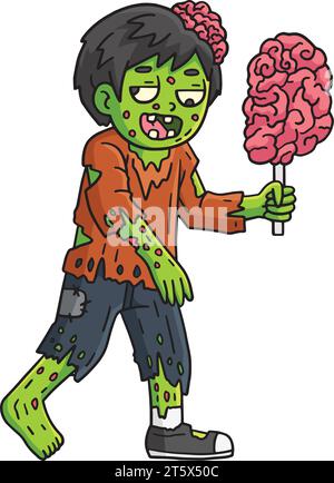 Zombie Eating Brain on a Stick Coloring Pages Stock Vector Image & Art ...
