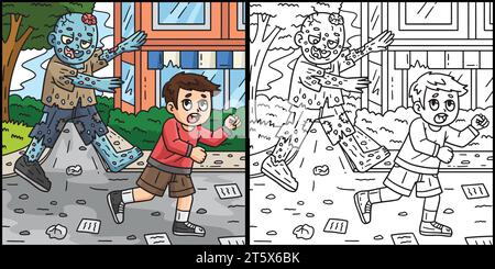 Zombie Chasing Child Colored Cartoon Illustration Stock Vector Image ...