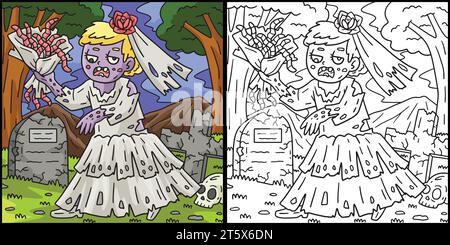 Zombie Bride Coloring Page Colored Illustration Stock Vector Image ...