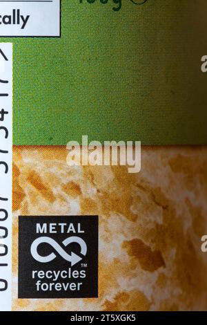 Metal recycles forever logo symbol on tub of Allinson's yeast easy bake ...