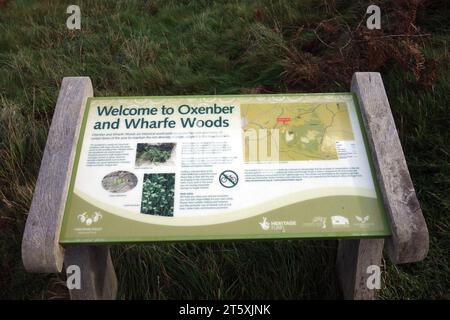 Wooden Information Board to Oxenber and Wharf Woods by the Path between ...