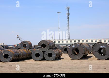 Strip steel in container terminal Stock Photo - Alamy