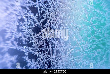 Window ice, crystallization and ice spicule, frost flower like an ...