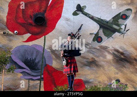 Scotland's National Piper Louise Marshall plays at The Kelpies in ...