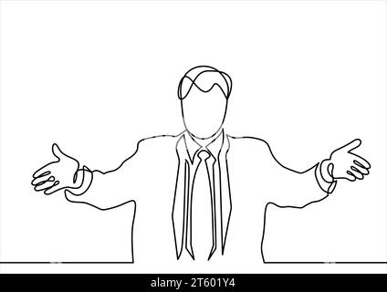 Continuous line of happy person raising his hand. Single line of people ...