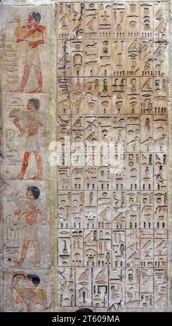 Drawings, images and hieroglyphic texts on ancient Egyptian walls Stock ...
