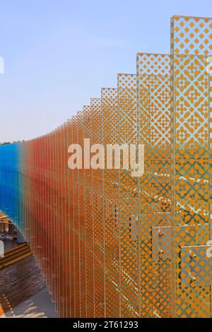 solar energy heat-collection plates and wooden platforms Stock Photo ...