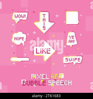 Set of Speech Bubbles, pixel art design vector illustration on white ...