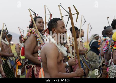 Group of male suitors in Umhlanga reed dance ceremony 2023, Kingdom of ...