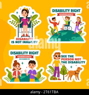 Disability Rights Awareness Month Label Flat Cartoon Templates ...