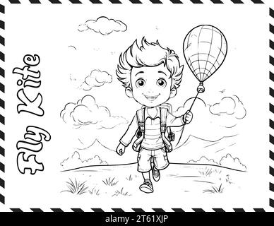 Chearful Fly Kite Coloring Page For Kids Stock Vector Image & Art - Alamy