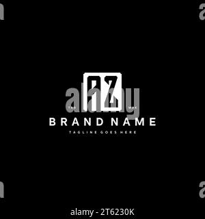 AZ monogram logo initials with square rectangular shape isolated on black background initials ...