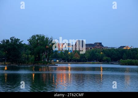 City Park night view, Tangshan, China Stock Photo - Alamy