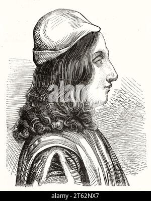 Italian philosopher Giovanni Pico della Mirandola, illustration 1800s ...