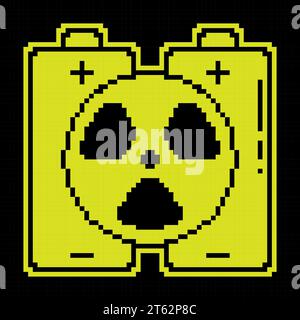 Pixel silhouette icon. Radioactive hazard sign. Simple black and yellow ...