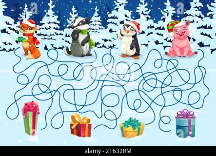 Labyrinth game, help the penguin to find a way out of the maze, cute ...