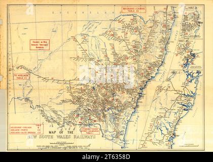 A historical 1960's physical map of Australia showing all railway lines ...
