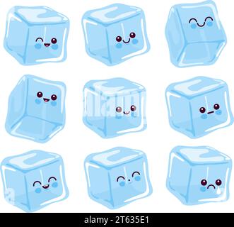 a block of ice melting with a cartoon face was scared and hot, doodle ...