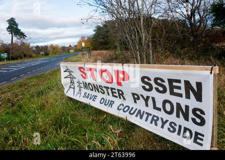 Anti pylon Banner by the roadside in Drum village Aberdeenshire, near ...