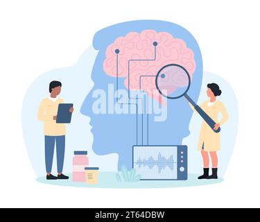 Illustration of human brain and brain waves on technology background ...