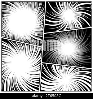 Twisted comic book radial rays, lines. Comics background with motion ...