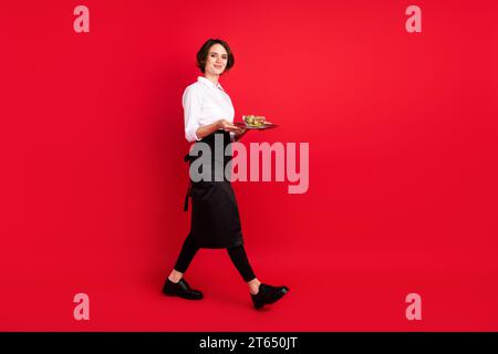 Profile photo of optimistic brunette lady look telephone wear white t ...