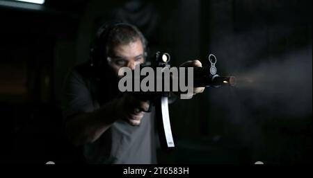 Front View of Man Firing Shotgun, 800fps Super Slow-Motion, High-Speed ...