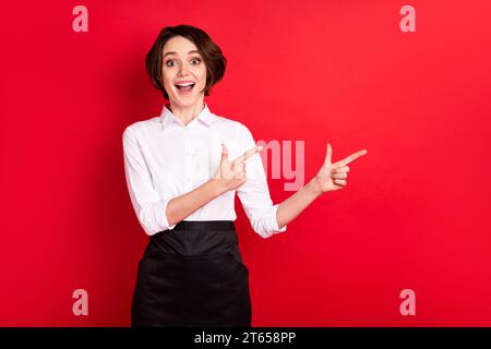 Photo of nice impressed brunette lady wear white sweater isolated on ...