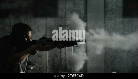 Profile Man Firing Shotgun Captured in 800fps Super Slow-Motion, High ...