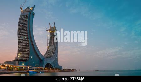 doha, qatar- july 02,2022 :lusail crescent tower under construction ...