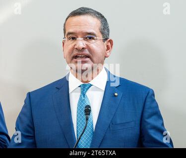 Puerto Rico Governor Pedro Pierluisi speaking at an event introducing ...