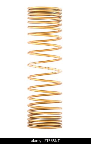 Golden, copper helical coil spring, 3D rendering isolated on white ...
