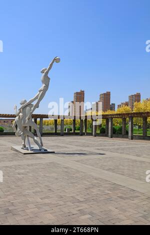Volleyball player sculpture in the park, Tangshan, China Stock Photo ...