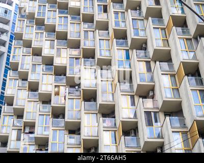 Balconies of unusual shape. Architecture background. Constructivism ...