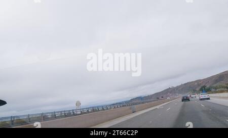 Gloomy Winter Drive by Rincon Beach, Highway 101 Stock Photo - Alamy