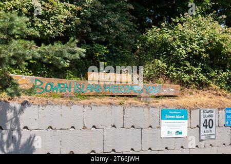 Bowen Island, CANADA - Jun 28 2023 : Iconic wooden signpost near Snug ...