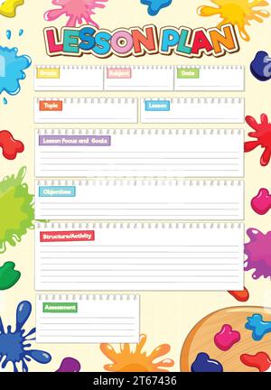 A lined notepad with a lesson plan for students in a vector cartoon ...
