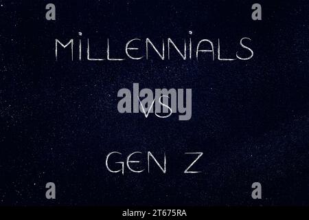 generations in society, millennials vs gen z text Stock Photo - Alamy