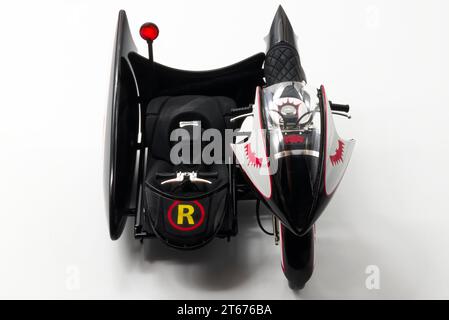 Batman Batcycle with sidecar isolated on white background. Batcycle ...