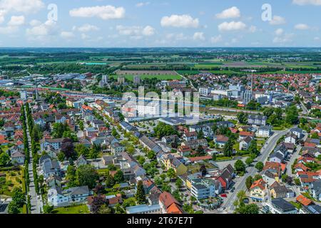 Aerial view to the northern Eastern Allgaeu around the little town of ...