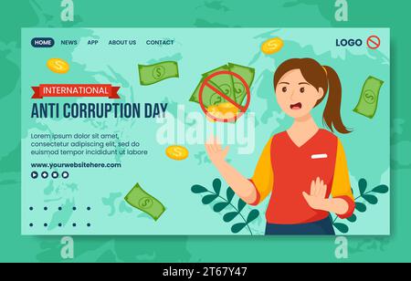 Anti Corruption Social Media Landing Page Template Flat Cartoon Background Vector Illustration ...