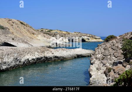 Volcanic coast with pyroclasts. Papafragas, Milos or Melos Island ...
