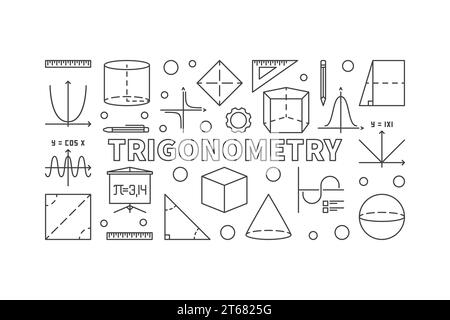 Trigonometry and math minimal illustration or banner in line style on ...