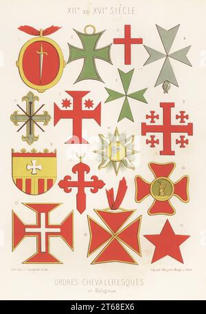 Crosses and badges of Orders of Chivalry, 12th to 16th century. Ecaille ...