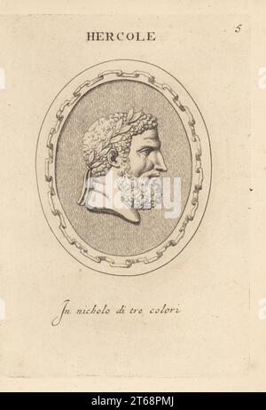 Hercules in laurel wreath. Roman equivalent of the Greek divine hero ...