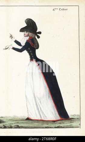 French fashion, Redingote coat design with prominent loose-fitting cape ...