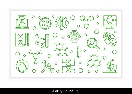 Biotech concept green outline horizontal illustration. Vector ...