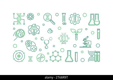 Biotech concept green outline horizontal illustration. Vector ...